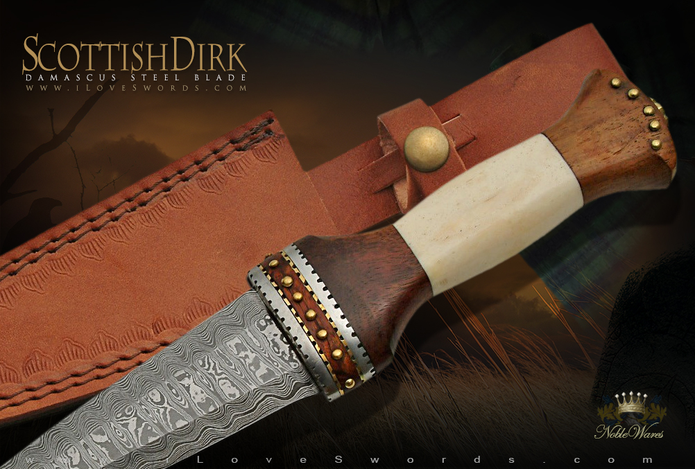 Bone Grip Damascus Steel Scottish Dirk DM1114